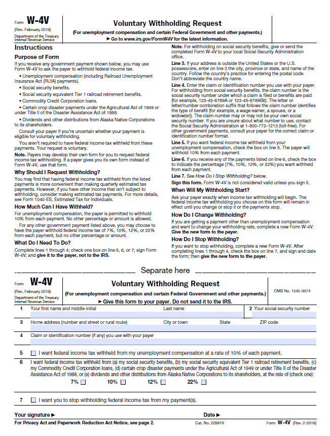 Form W 4V Voluntary Withholding Request DocumentsHelper